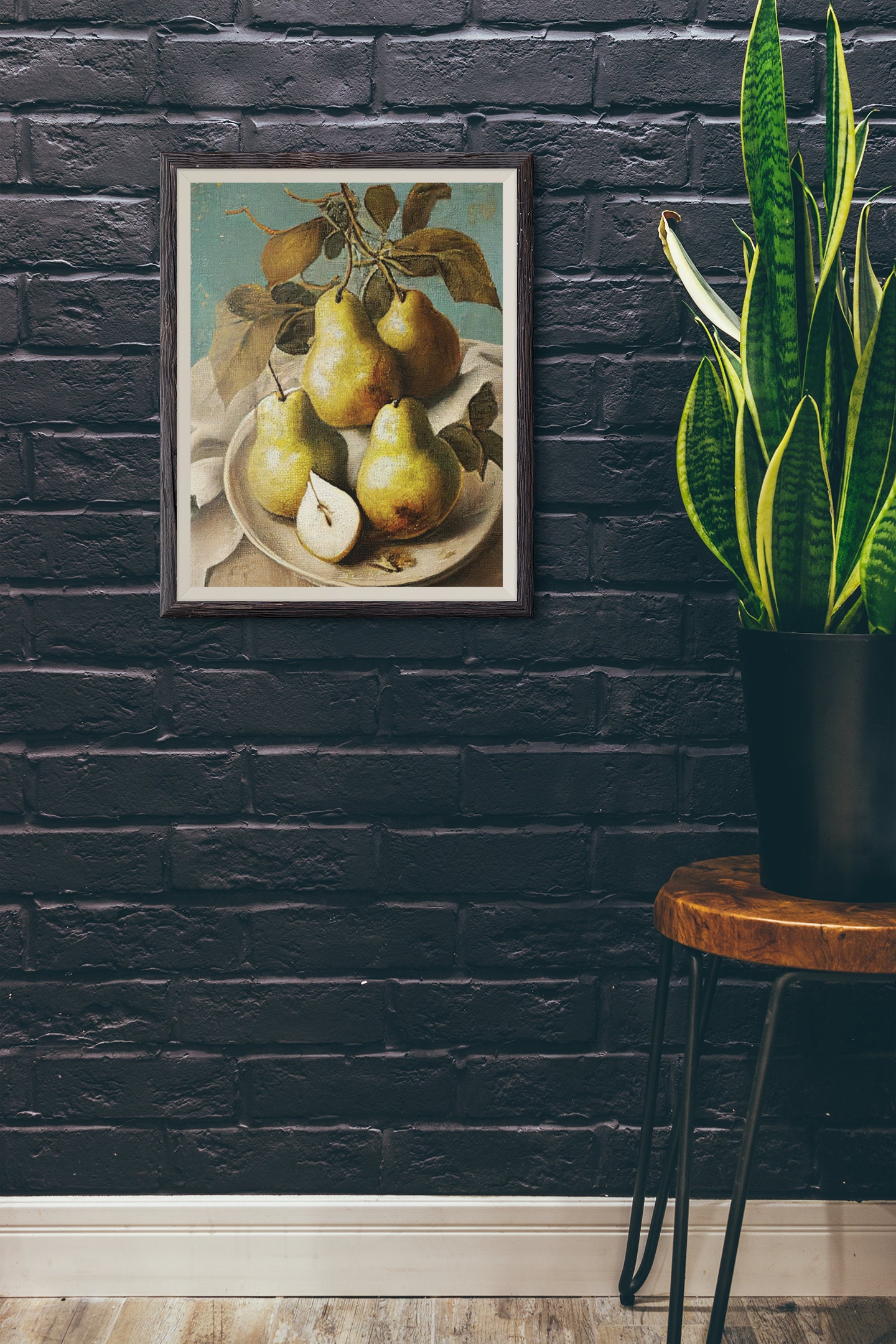 Vintage Kitchen Still Life Painting, Moody Pear Wall Art, Digital ...