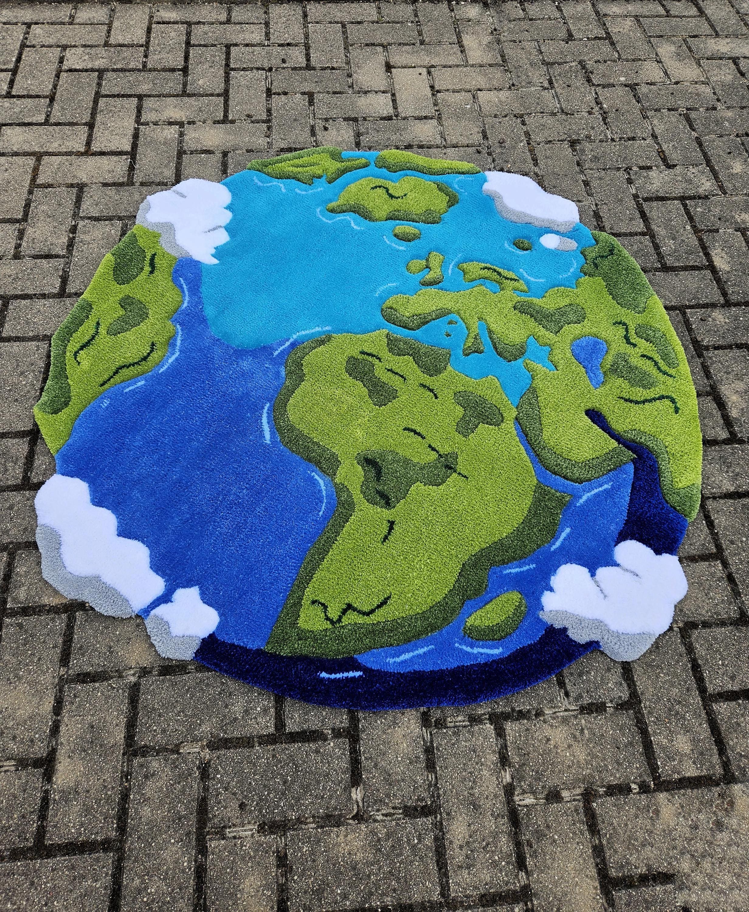Handmade Tufted Earth Rug: 3D Planet Design, Space Decor - Etsy