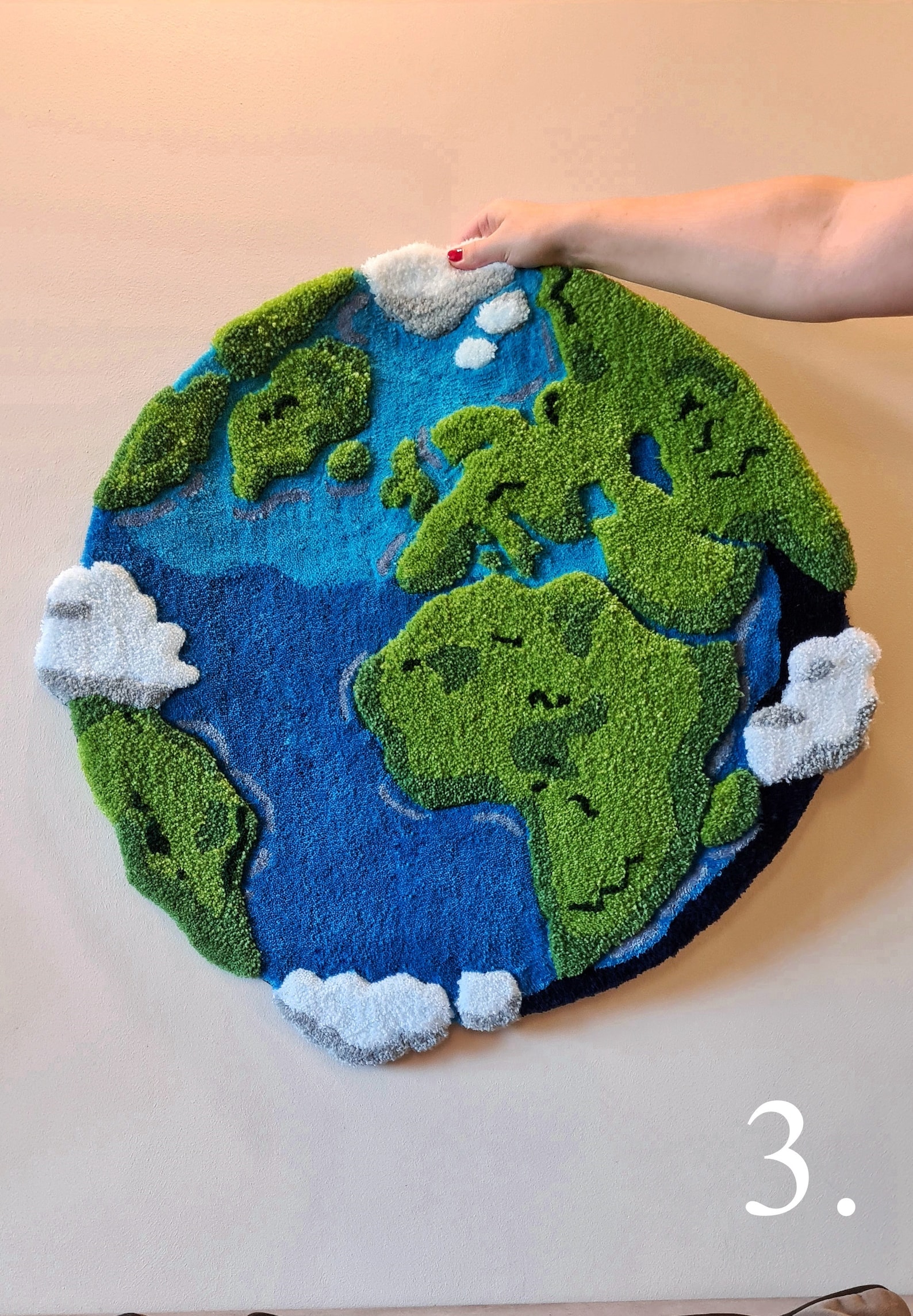 Handmade Tufted Earth Rug: 3D Planet Design, Space Decor - Etsy
