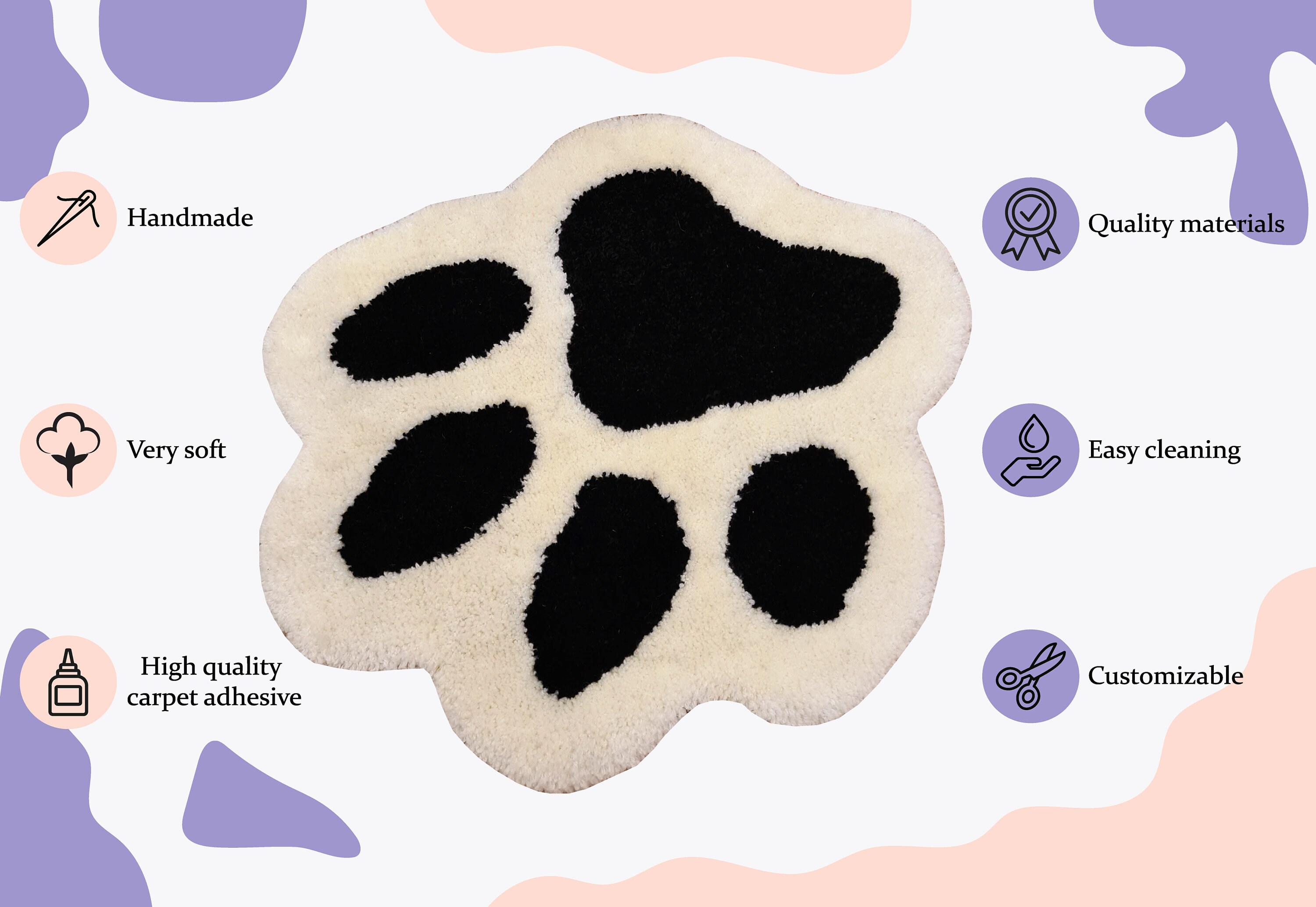 Handmade Tufted Paw Print Rug: Nursery Decor, Pet Feeding Mat - Etsy