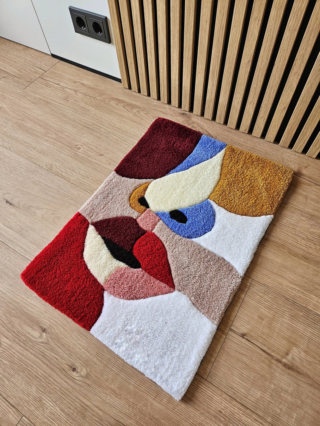 Handmade Tufted Rug: Modern Abstract Face, Plush Wool Blend - Etsy