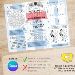 Messi Themed Birthday Activity Page Editable Template, Soccer Activity ...