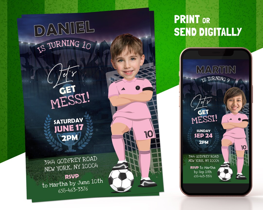 Soccer Fan Birthday Invitation With Your Photo, Soccer Fan Print ...