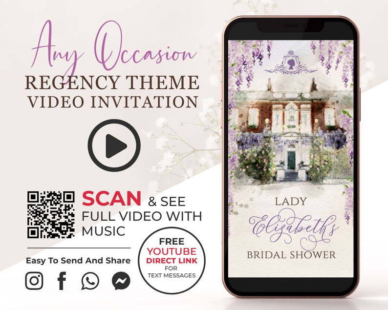 Regency Theme Bridal Shower Video Invitation Wisteria - Etsy