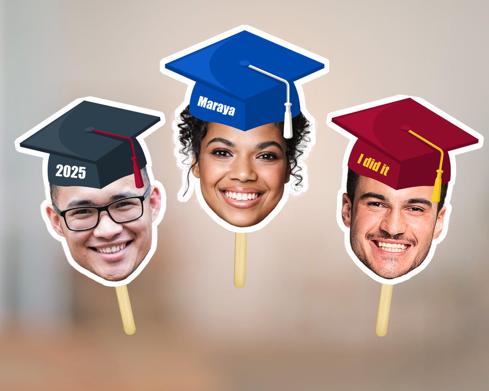 Graduation Face on a Stick Canva Template, DIY Class of 2025 ...
