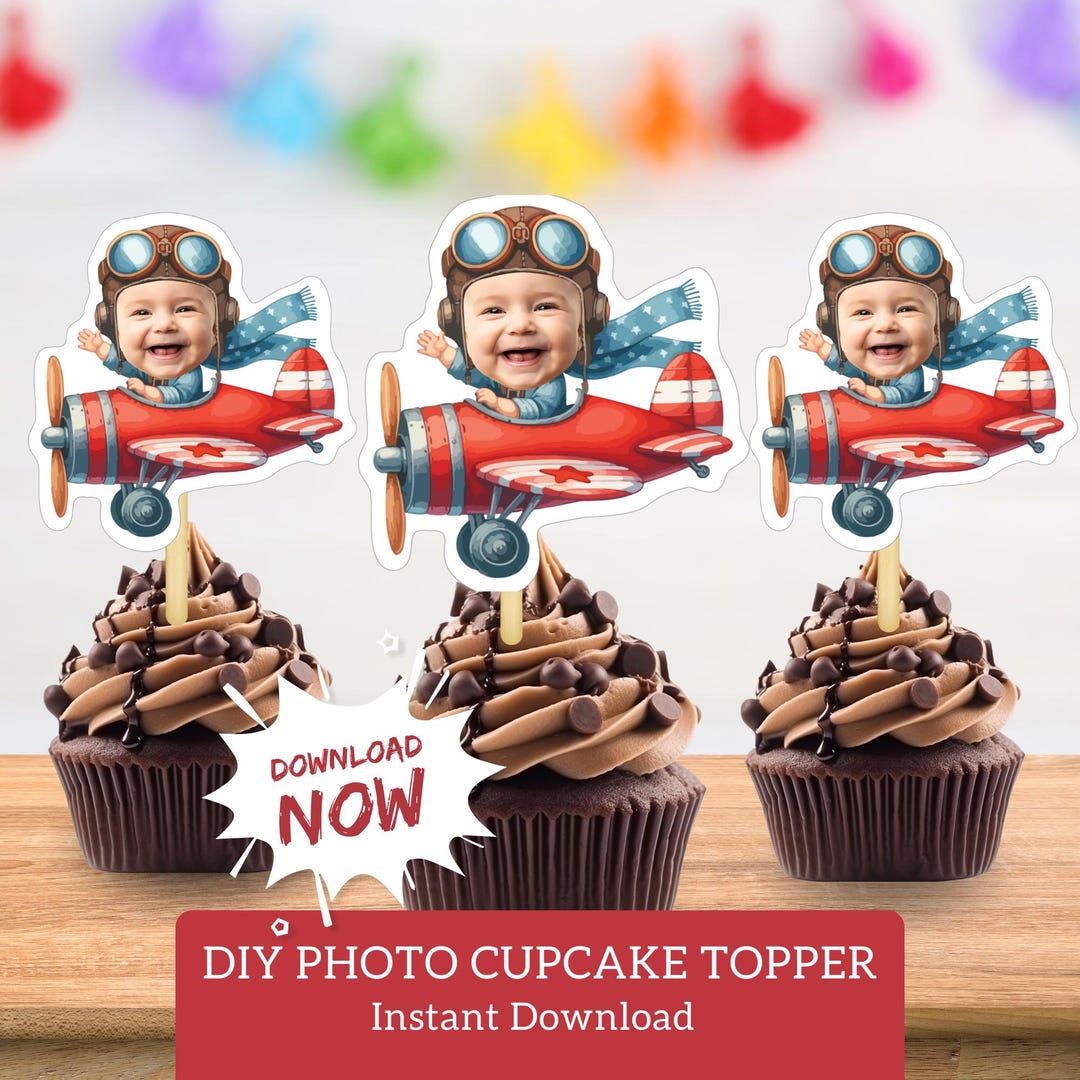 DIY Photo Pilot Cupcake Topper, Face Aviator Birthday Food Decoration ...