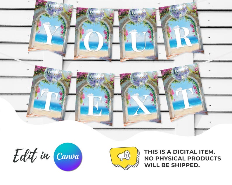 Mediterranean Banner Editable Template, Disco Ball Greece Bunting ...