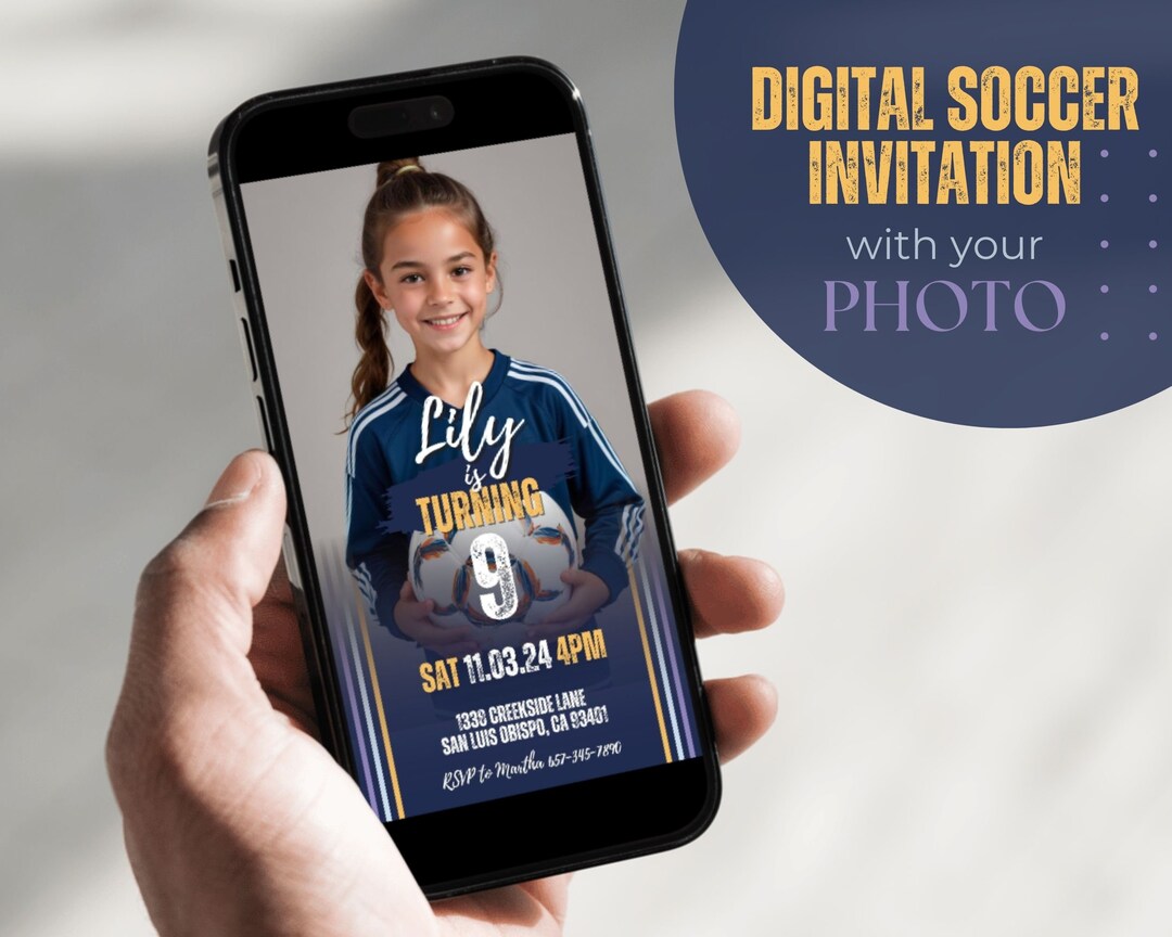 Soccer Birthday Invitation With Photo, Soccer Electronic Invite ...