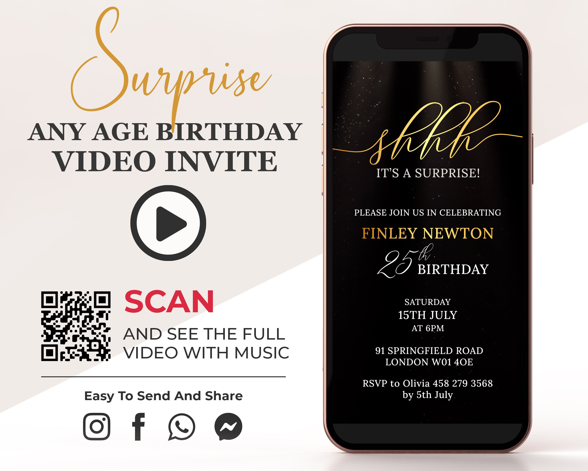 Surprise Birthday Video E Invitation Shhh It's a Surprise - Etsy