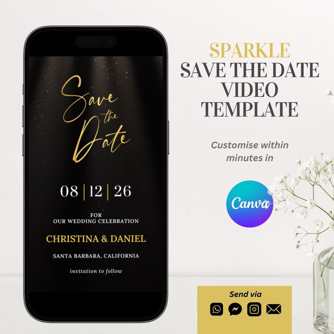 DIY Sparkle Save the Date Video Template in Canva, Animated Glitter Wedding Save the Date ...