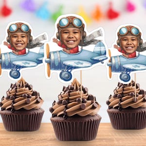 Pilot Cupcake Topper With Photo, Aviator Cupcake Topper, Plane ...