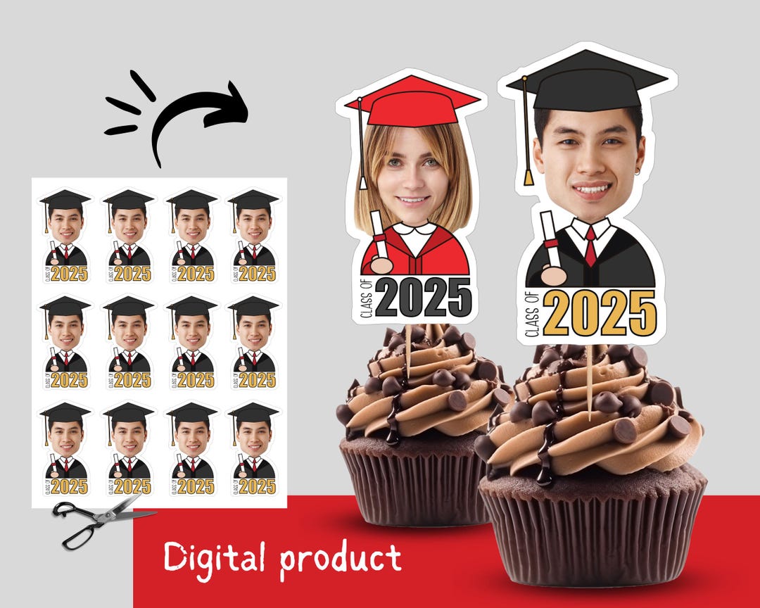 Graduation Cupcake Toppers With Photo, Class of 2025 Cupcake Toppers ...