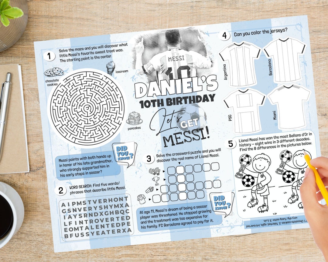 Messi Themed Birthday Activity Page Editable Template, Soccer Activity ...