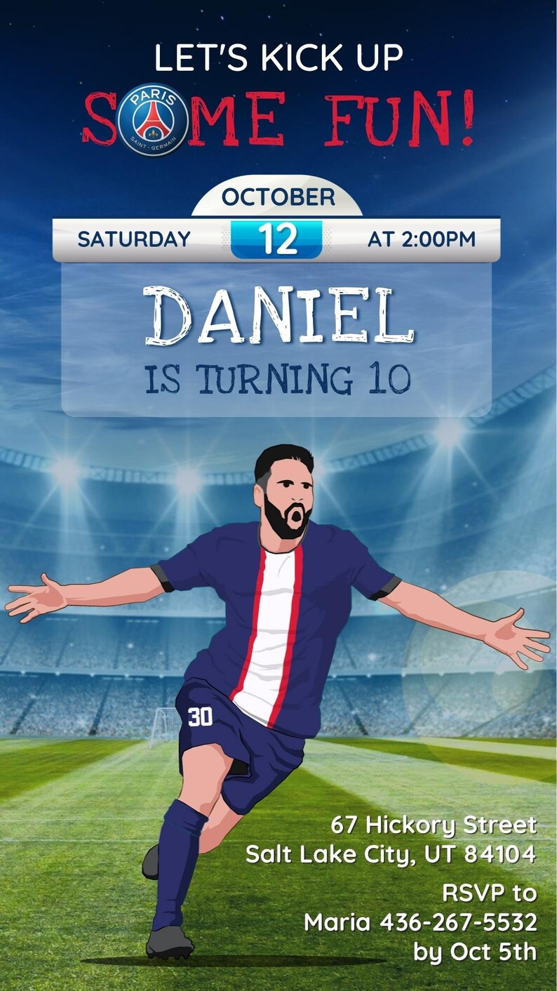 Leo Messi Birthday Invitation PSG Fan Soccer Digital Party - Etsy