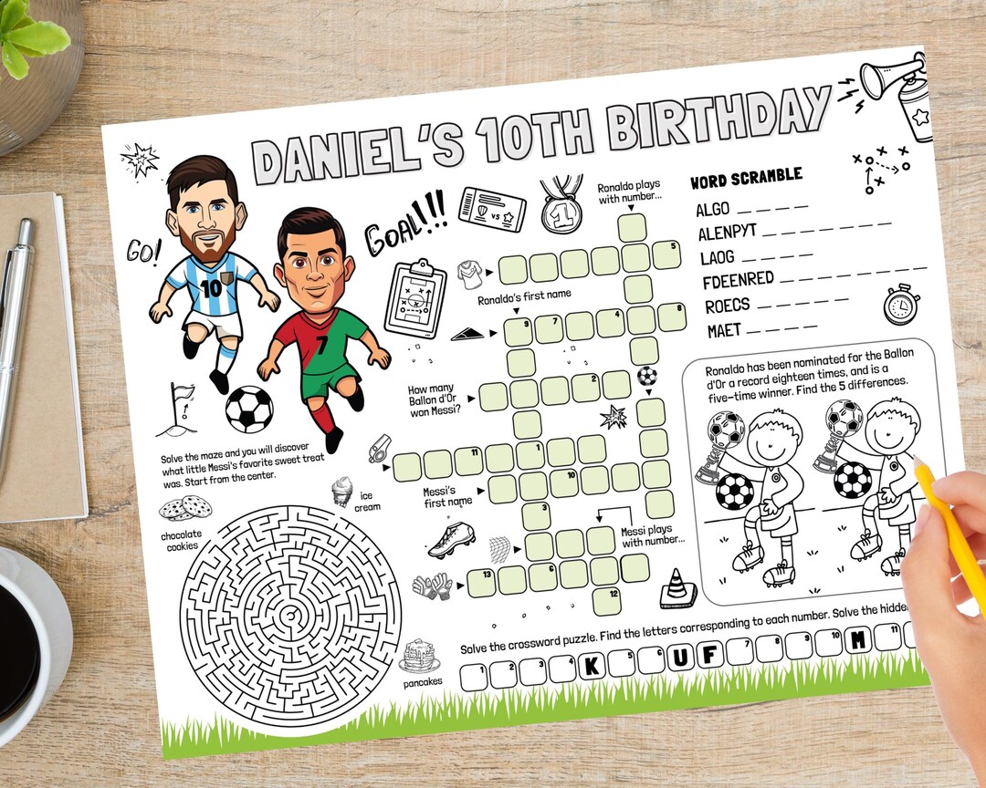 Soccer Themed Birthday Activity Page Editable Template, Soccer Activity ...