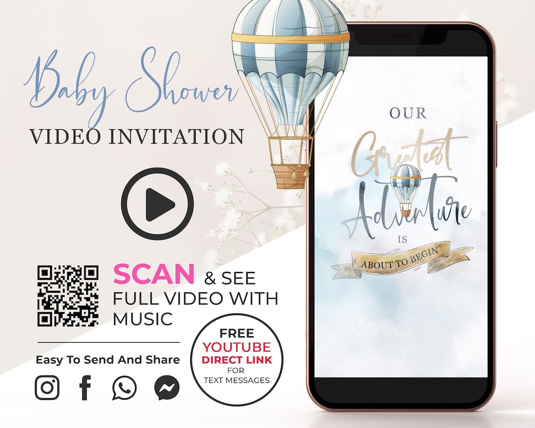 Our Greatest Adventure Baby Boy Shower Video Invitation, Hot Air ...