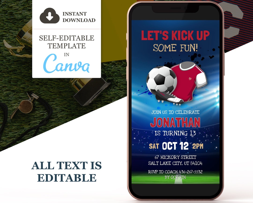 Arsenal Birthday Invitation, Arsenal Soccer Electronic Party Invite ...