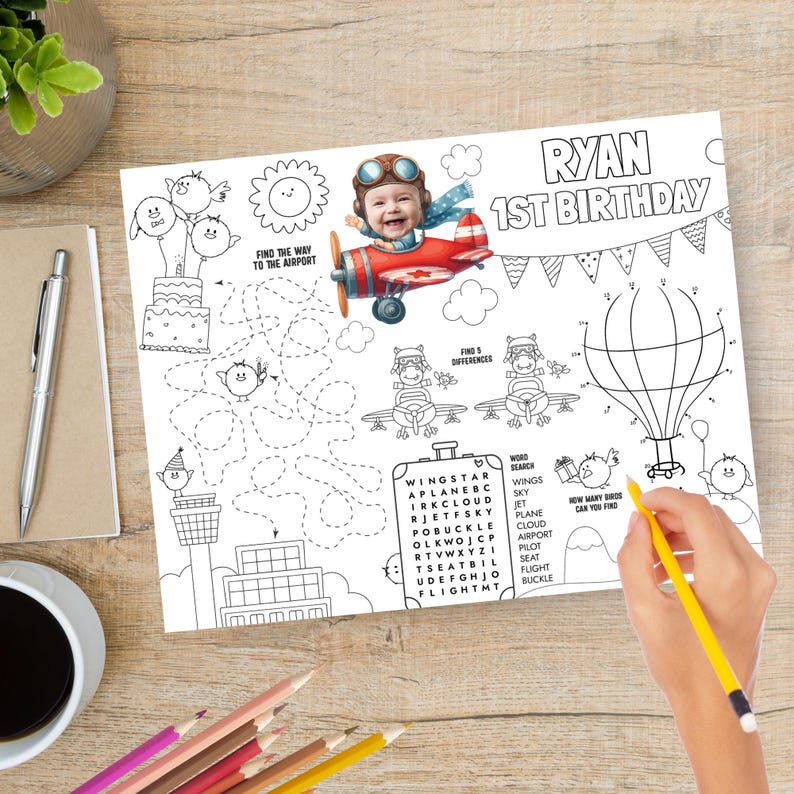 DIY Photo Pilot Activity Page, Face Aviator Coloring Sheet, Red Plane ...