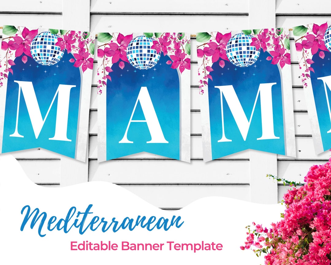 Mediterranean Banner Template, Greece Theme Editable Bunting, Custom ...