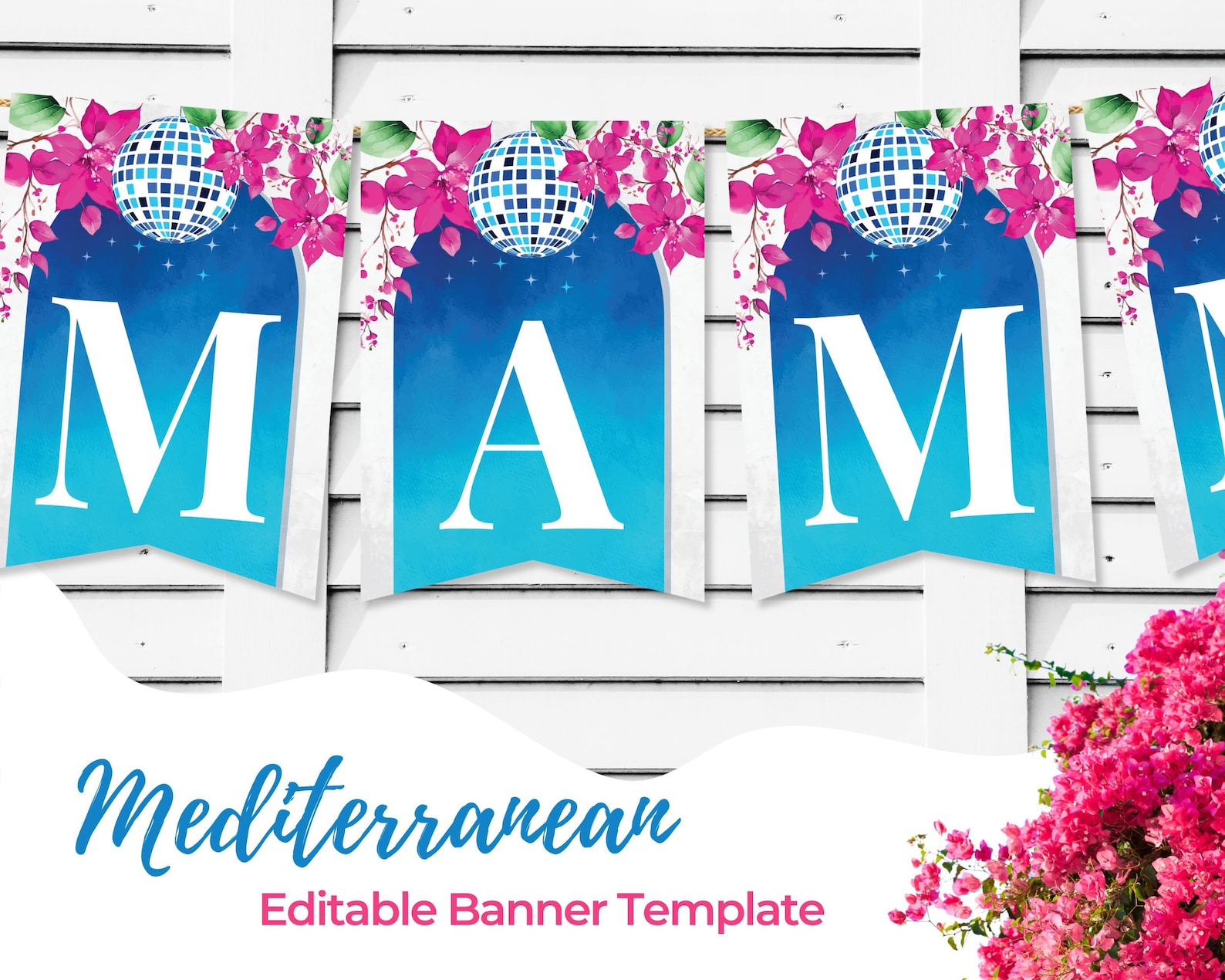 Mediterranean Banner Template, Greece Theme Editable Bunting, Custom ...