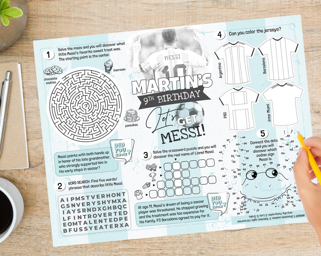 Messi Themed Birthday Activity Page, Soccer Activity Sheet ...