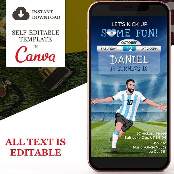 Messi Digital Invitations - Etsy