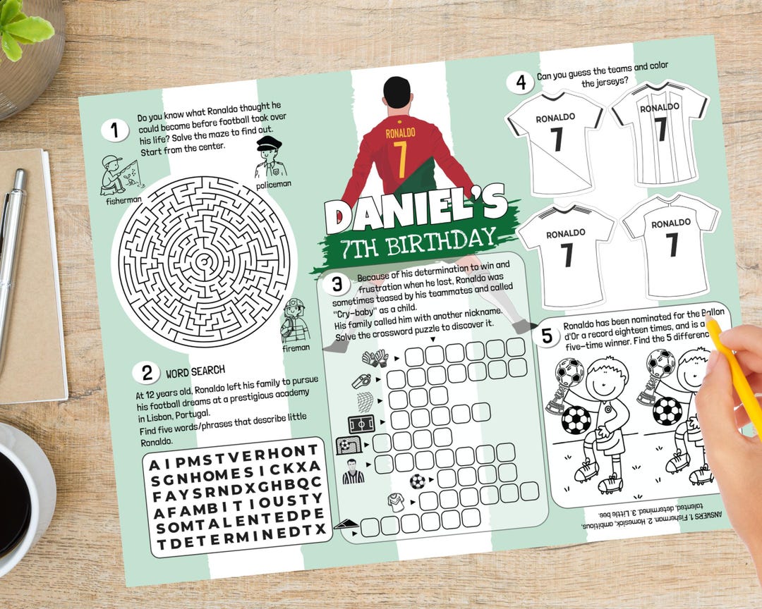 Ronaldo Themed Birthday Activity Page, Portugal Soccer Activity Sheet ...