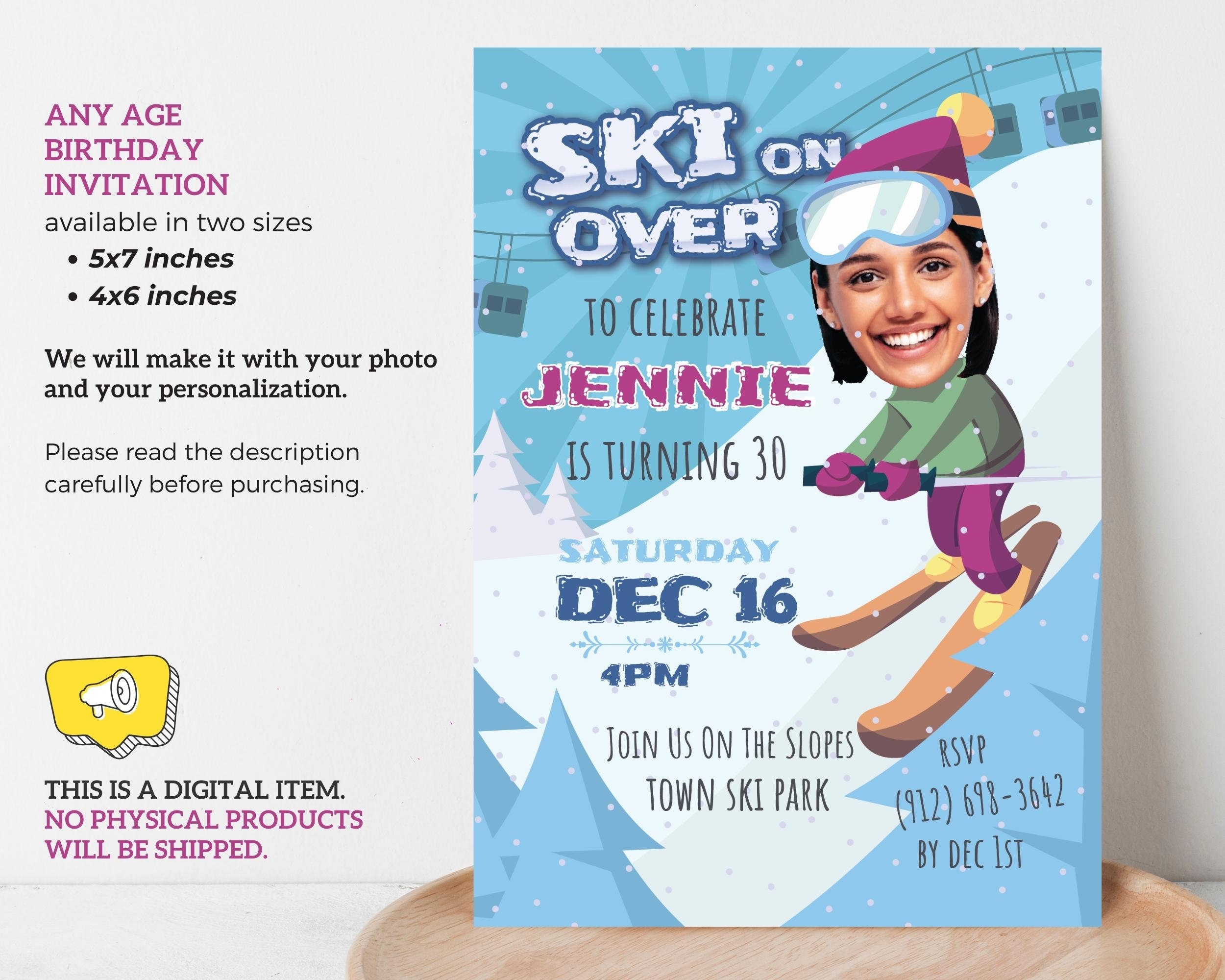 Skiing Birthday Invitation With Photo Winter Skiing Birthday - Etsy