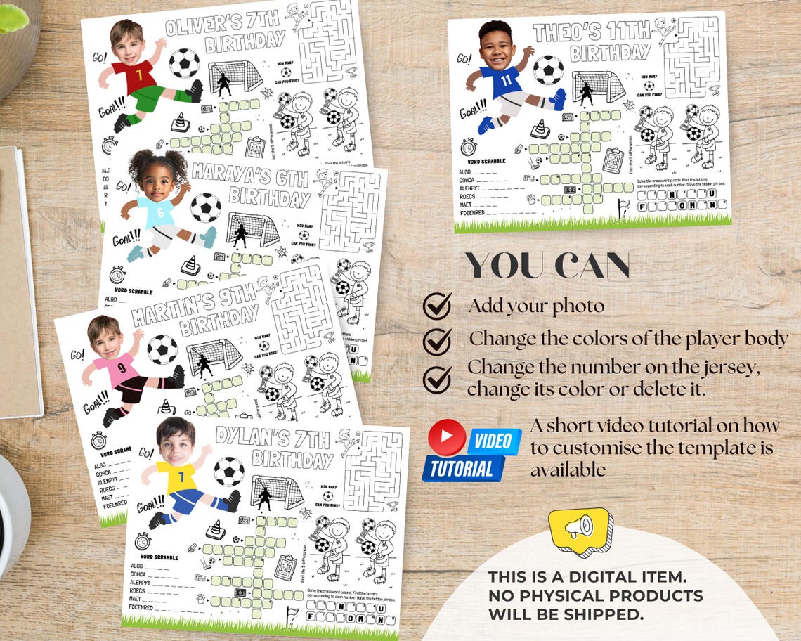 Soccer Birthday Activity Page Editable Template, Soccer Activity Sheet ...