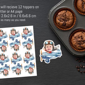 Pilot Cupcake Topper With Photo, Aviator Cupcake Topper, Plane ...