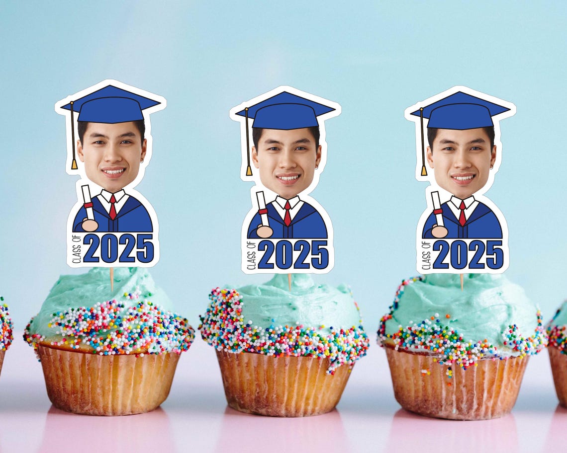 Graduation Cupcake Toppers With Photo, Class of 2025 Cupcake Toppers ...