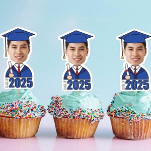 Graduation Cupcake Toppers With Photo, Class of 2025 Cupcake Toppers ...