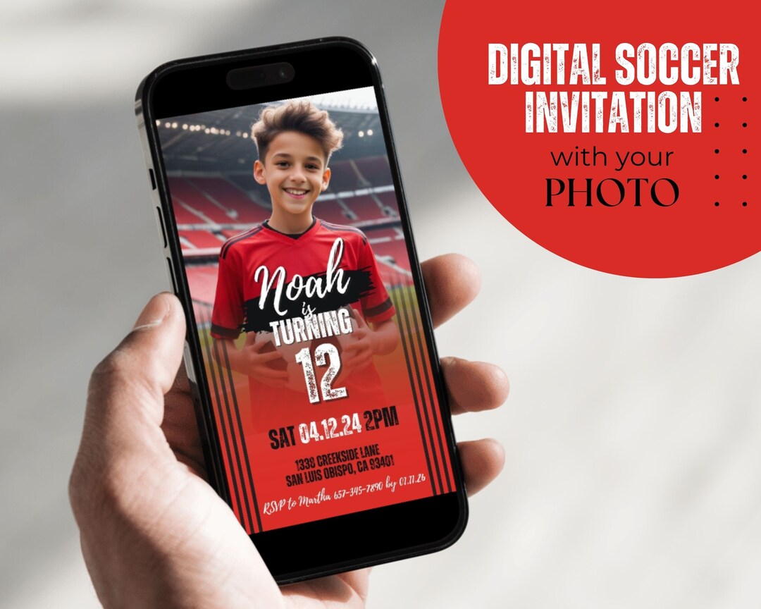 Soccer Birthday Invitation With Photo, Soccer Electronic Invite ...