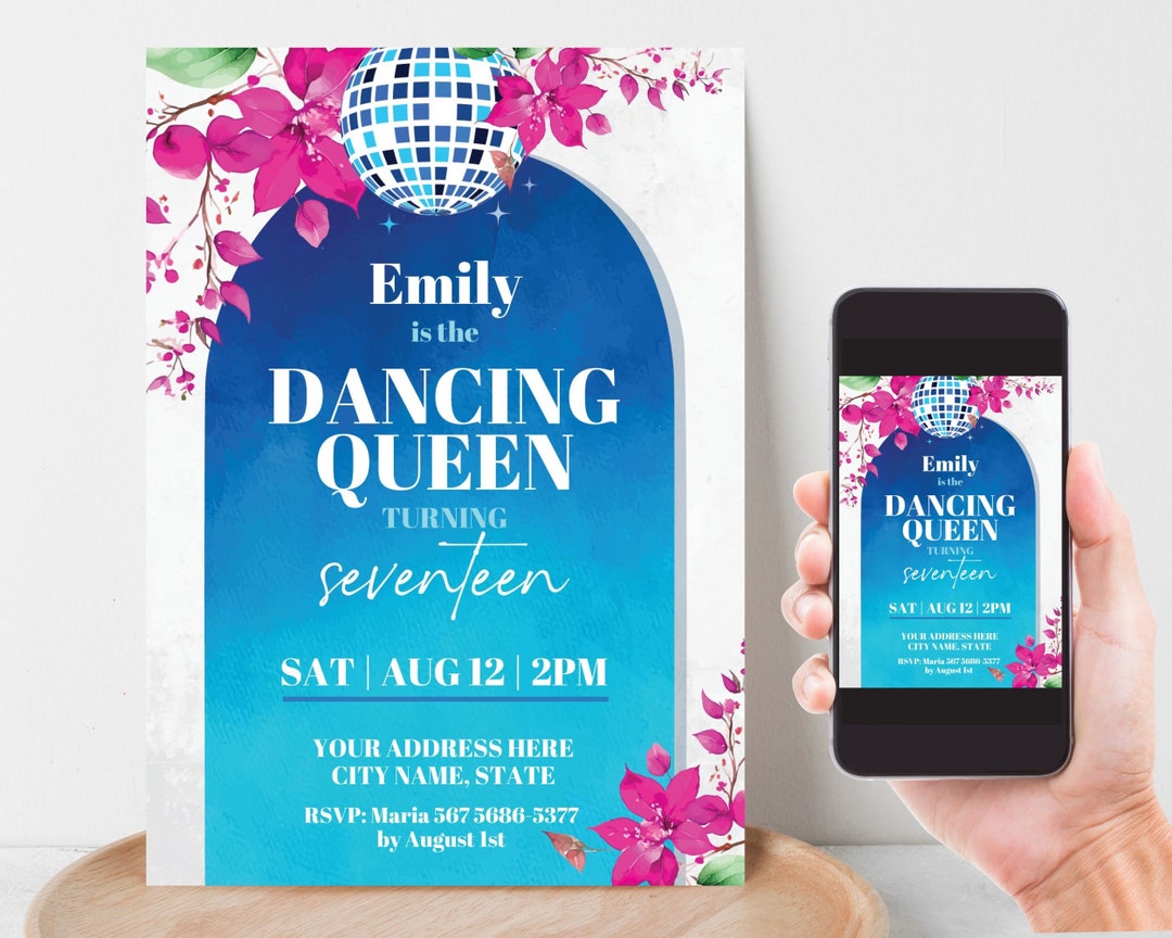 Dancing Queen Birthday Invitation Template in Canva, Greece Theme ...