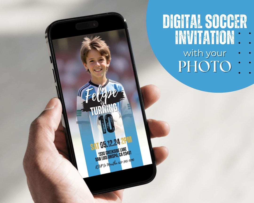 Soccer Birthday Invitation With Photo, Soccer Electronic Invite ...