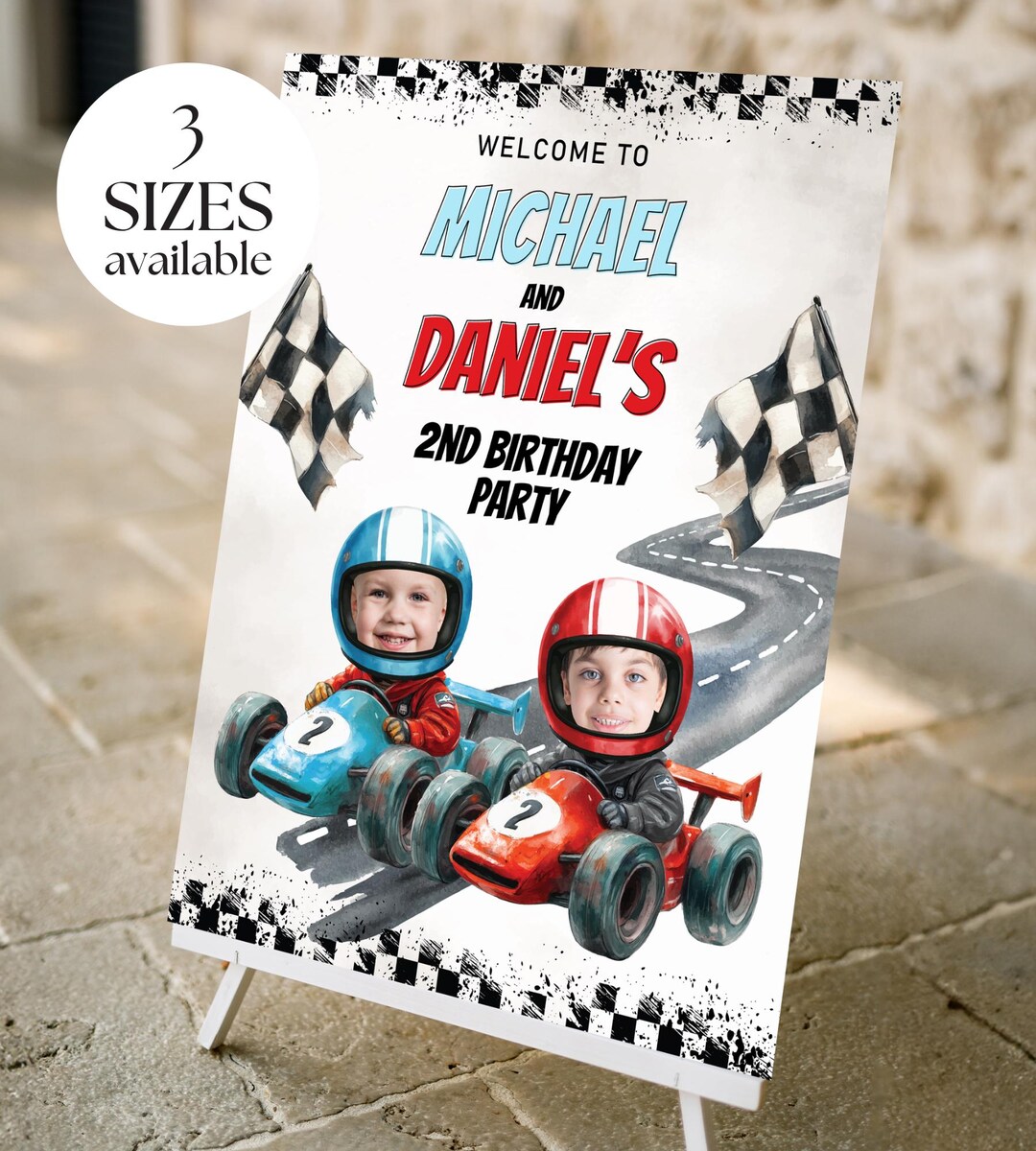Twins Two Fast Welcome Sign, Photo Siblings Racing Car 2nd Birthday ...
