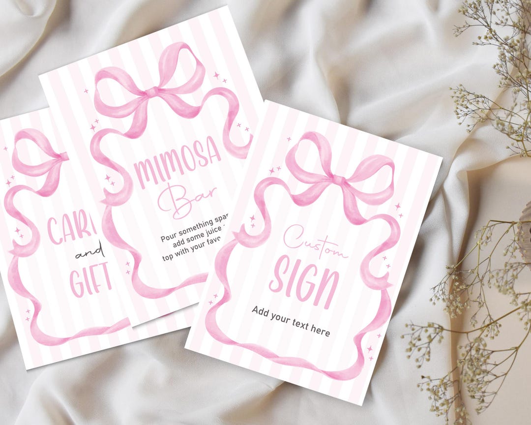 Pink Bow Custom Sign Editable Template, Coquette Bow Mimosa Bar Sign ...