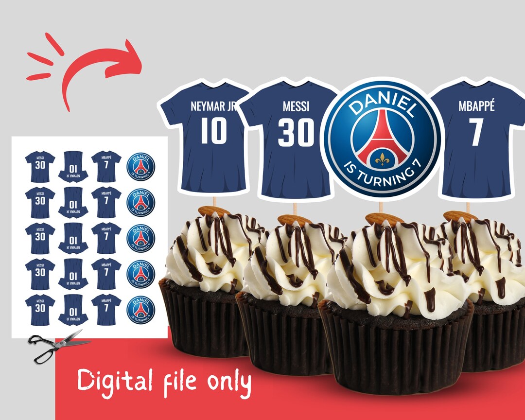 PSG Jersey Cupcake Toppers Paris Saint-germain Birthday - Etsy
