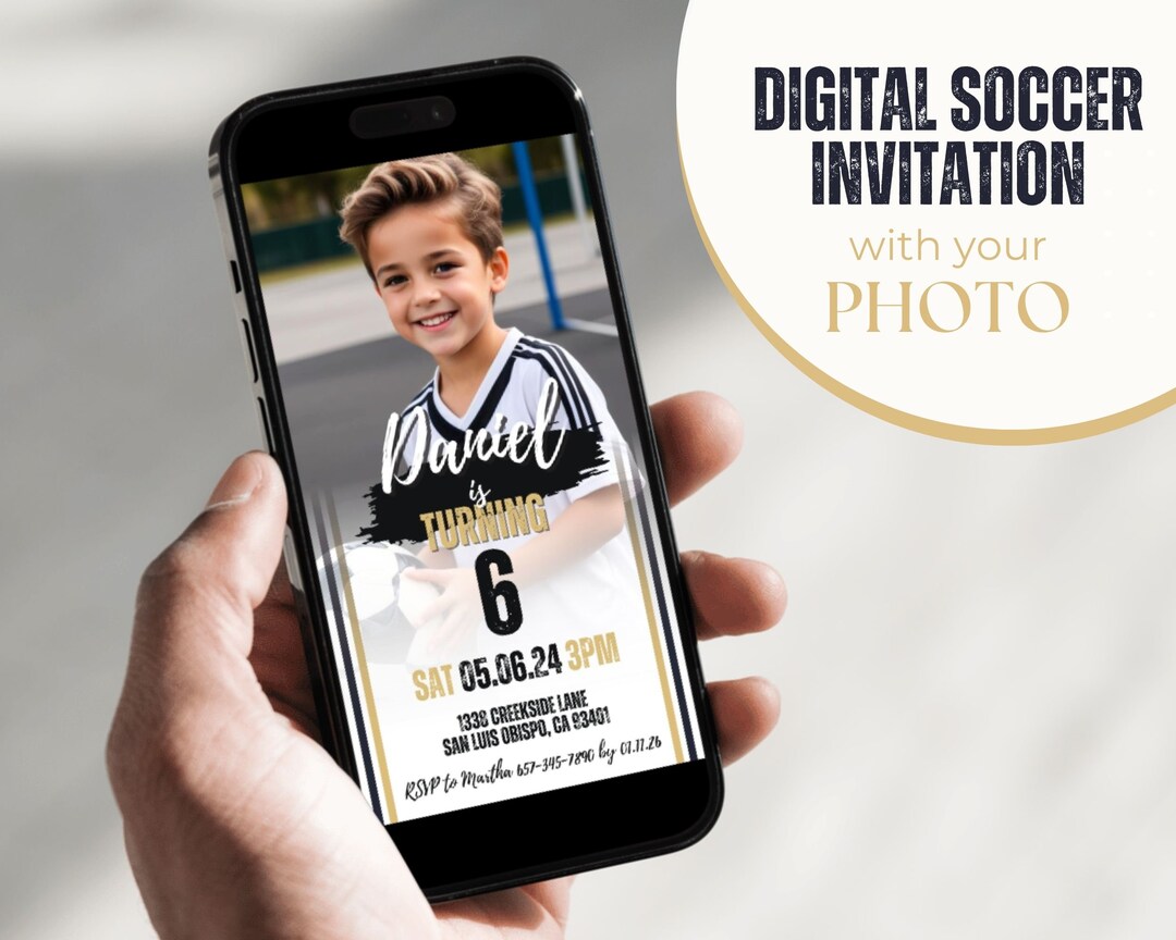 Soccer Birthday Invitation With Photo, Soccer Electronic Invite ...