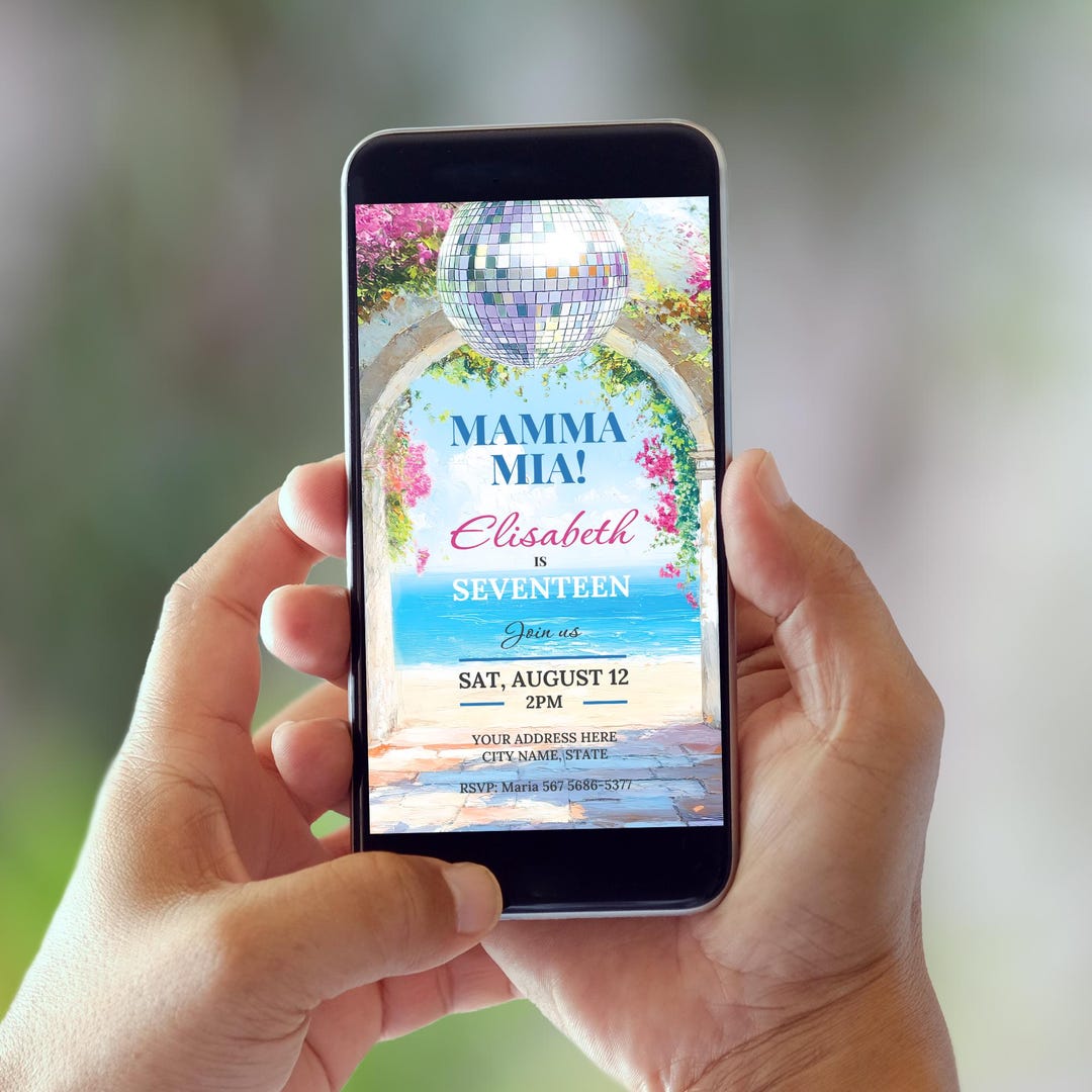 Dancing Queen Birthday Invitation, Mediterranean Electronic Invite ...