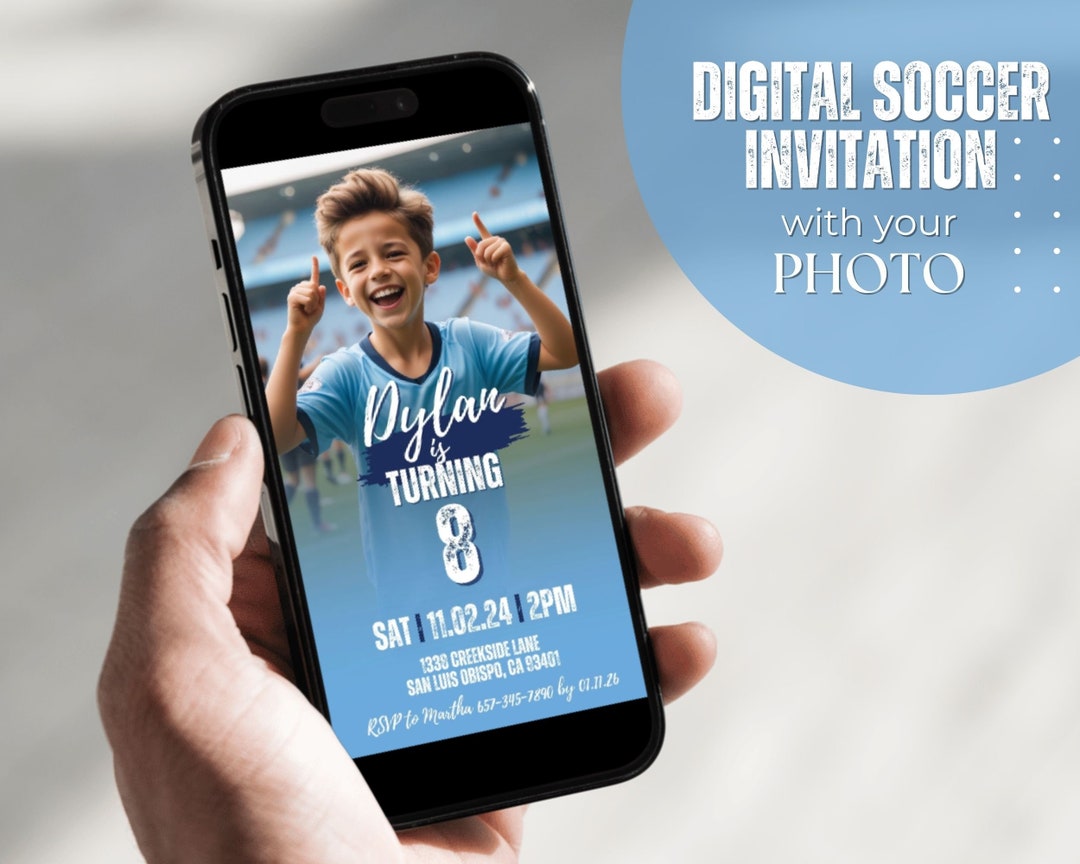 Soccer Birthday Invitation With Photo, Soccer Electronic Invite ...