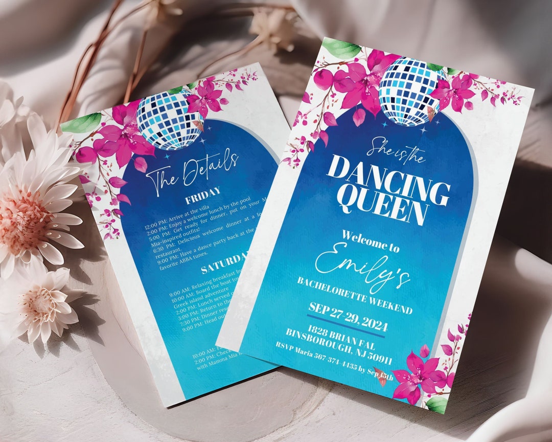 Dancing Queen Invitation Template, Mediterranean Bachelorette Weekend ...