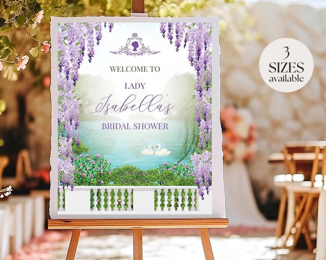 Regency Welcome Sign Template, Purple Wisteria Bridal Shower Welcome ...