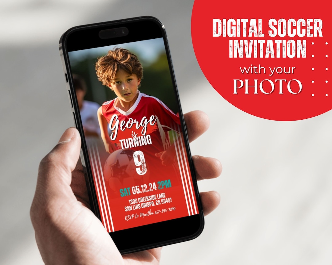 Soccer Birthday Invitation With Photo, Soccer Electronic Invite ...