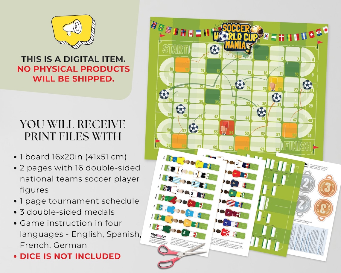 Soccer World Cup Board Game, Soccer Birthday Activity Game, Soccer ...