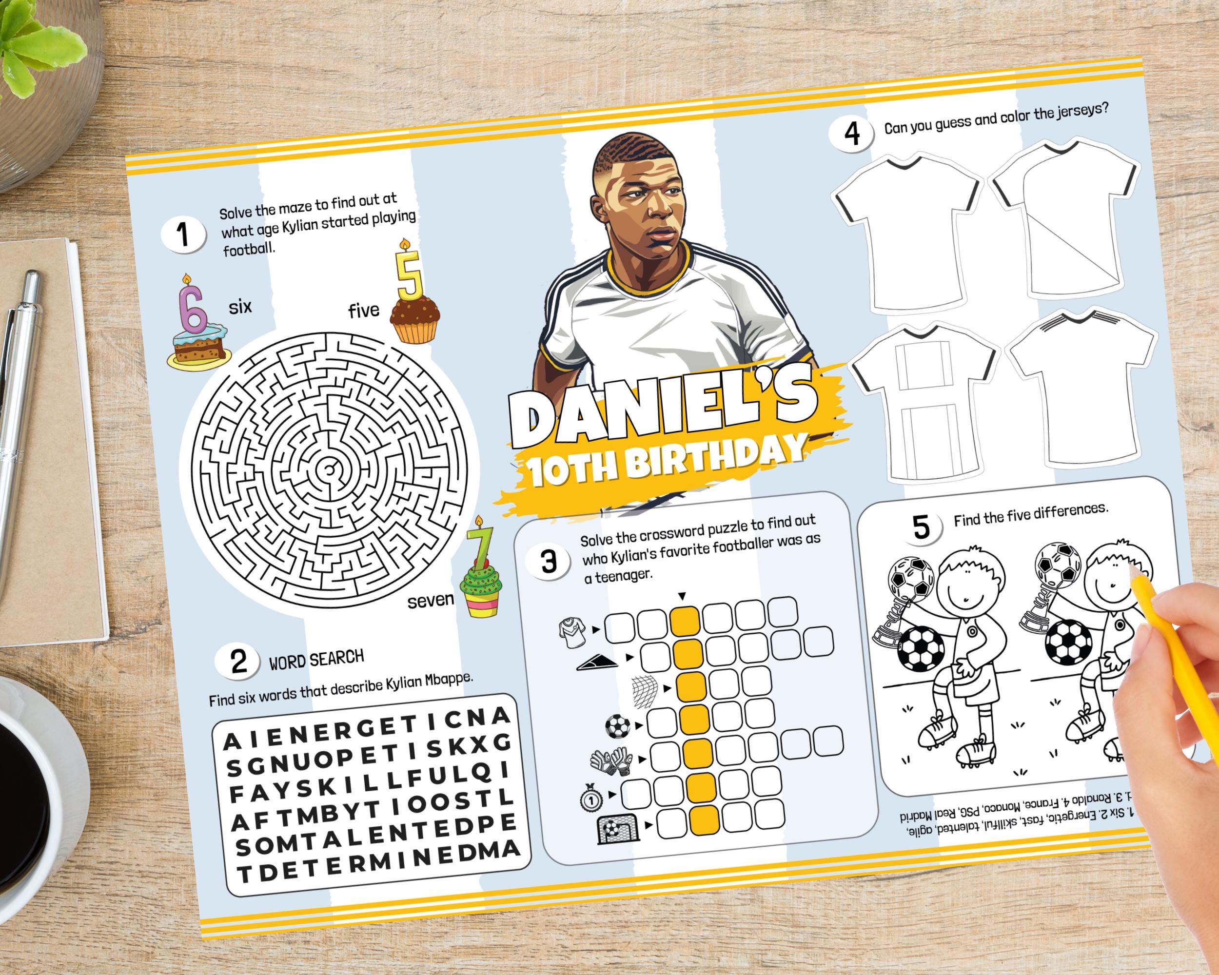Kylian Mbappe Themed Birthday Activity Page, Mbappe Soccer Activity ...