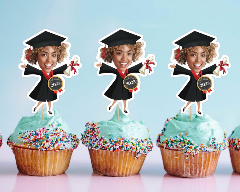 Graduation Cupcake Toppers With Photo, Class of 2025 Cupcake Toppers ...