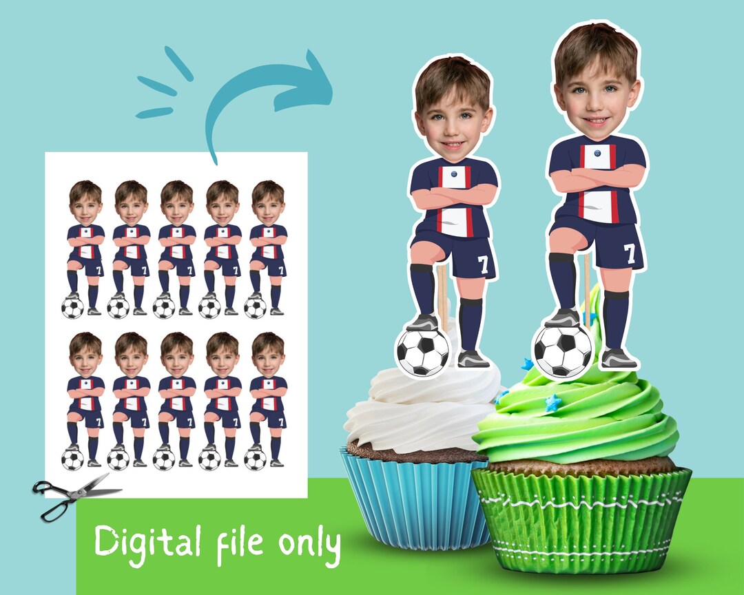 Soccer Player Cupcake Toppers With Photo, Soccer Birthday Cupcake ...