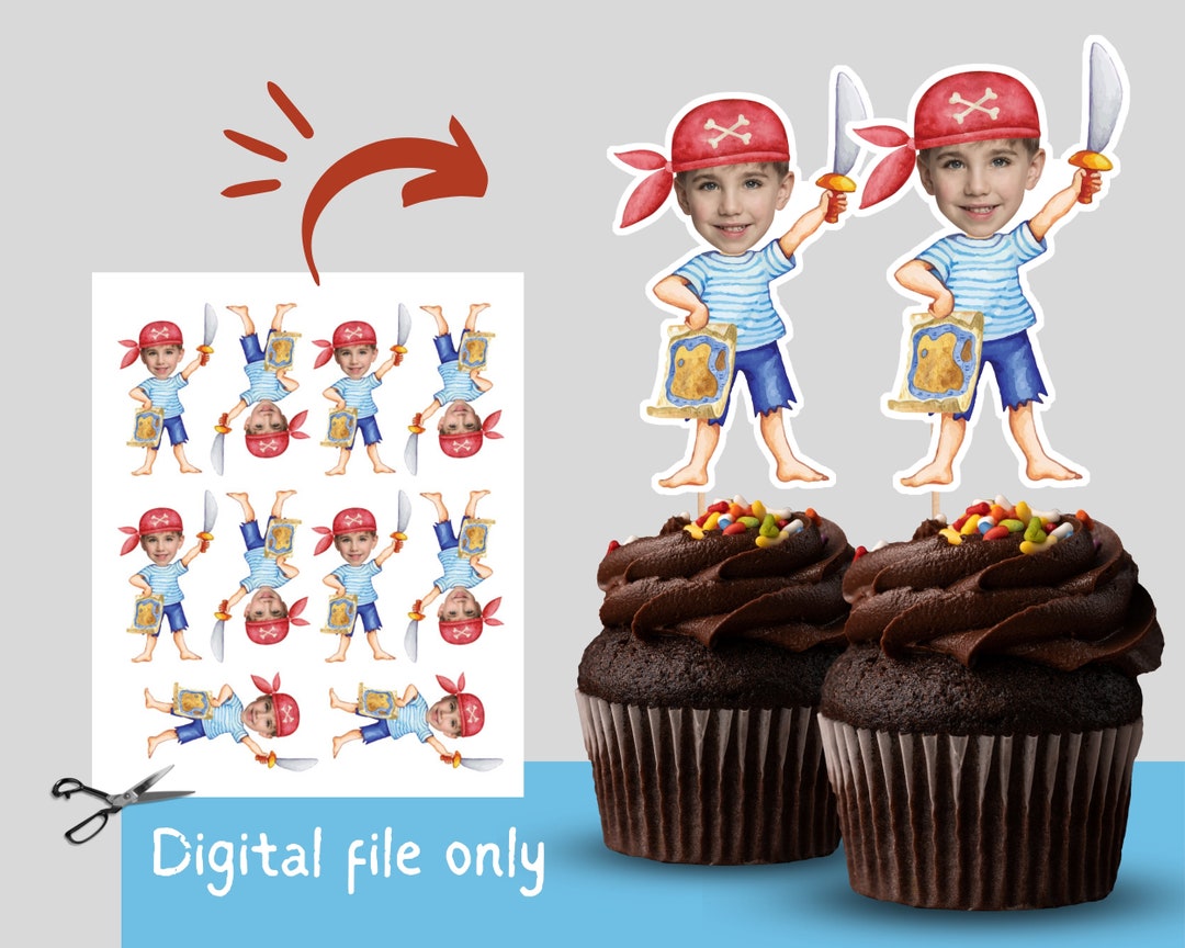 Pirate Cupcake Toppers With Photo, Personalized Pirate Birthday Food ...