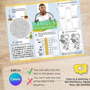 Kylian Mbappe Themed Birthday Activity Page, Mbappe Soccer Activity ...